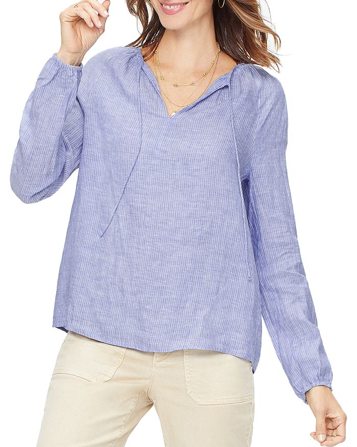 NYDJ Striped Linen Peasant Top | Bloomingdale's
