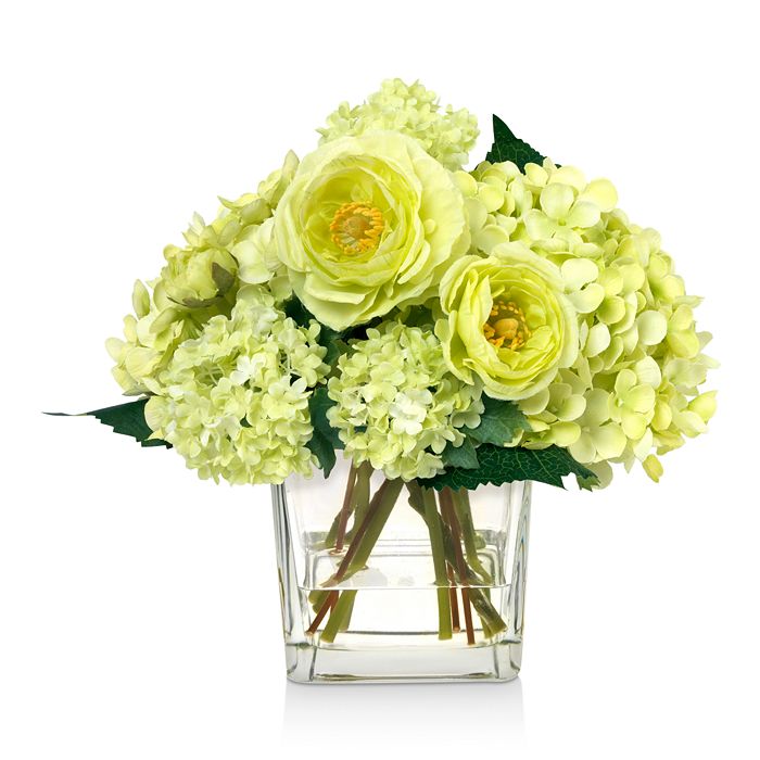 Diane James Home Blooms Mixed Green Faux Floral Arrangement in Glass ...