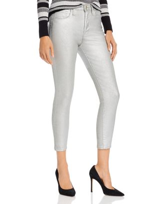 FRAME Ali High-Rise Coated Metallic Cigarette Jeans in Silver ...