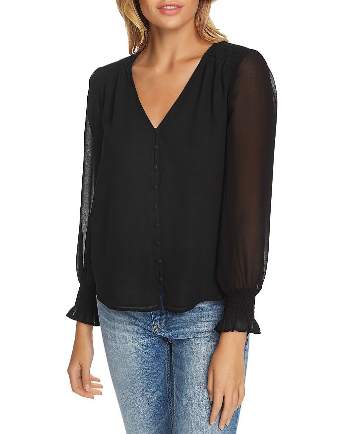 1.STATE Smocked Button-Front Blouse | Bloomingdale's