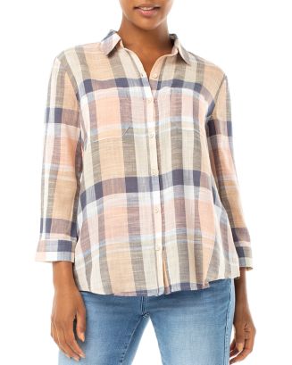 Liverpool Los Angeles Plaid Tulip-Back Blouse | Bloomingdale's