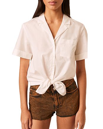FRENCH CONNECTION Rhodes Cotton Tie Front Shirt | Bloomingdale's