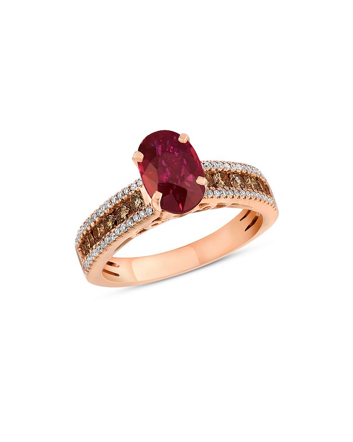 Bloomingdale's Ruby, White Diamond and Brown Diamond Ring in 14K Rose ...