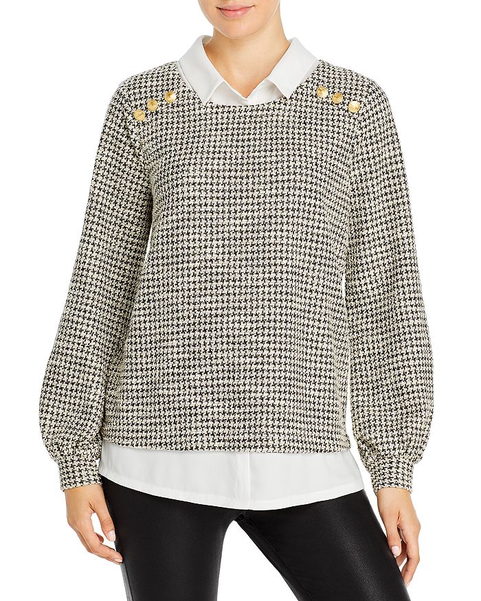 KARL LAGERFELD PARIS Knit Tweed Two For One Top | Bloomingdale's