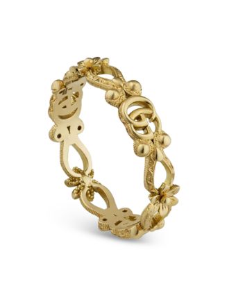 Gucci 18K Yellow Gold Flora Double G & Flower Openwork Ring ...