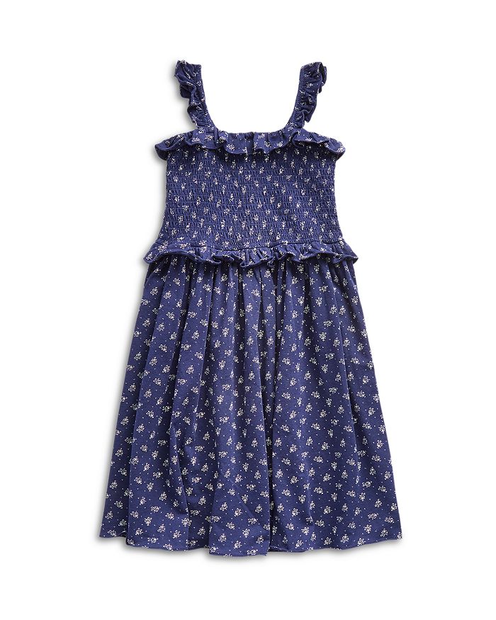 Ralph Lauren Girls' Smocked Floral Print Cotton Dress - Big Kid ...
