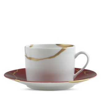 Bernardaud Kintsugi Rouge Empereur Set of 4 Tea Cups & Saucers ...