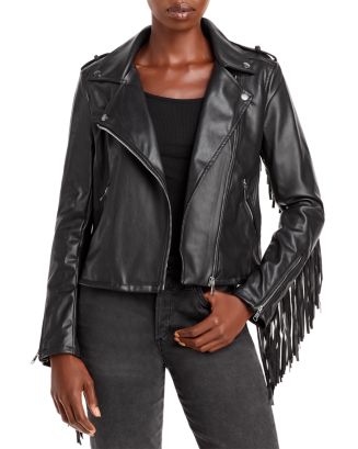 AQUA Faux Leather Fringe Moto Jacket - 100% Exclusive | Bloomingdale's