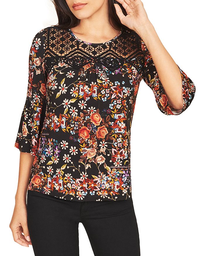 Daniel Rainn Printed Lace Yoke Top | Bloomingdale's