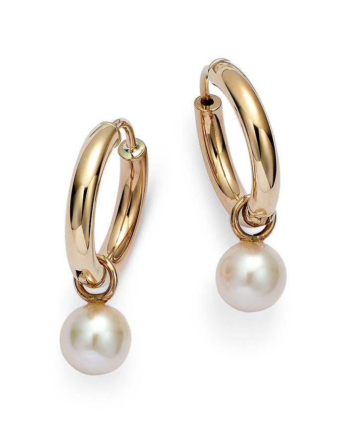 Moon & Meadow 14K Yellow Gold Cultured Freshwater Pearl Dangle Hoop Earrings | Bloomingdale's