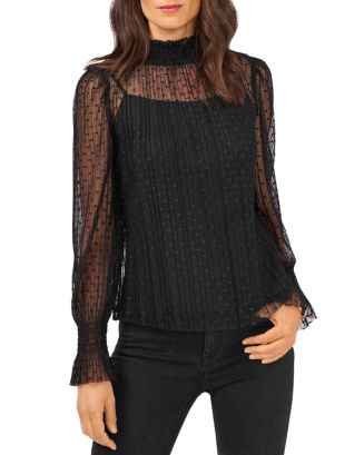 1.STATE Smocked Sheer Dot Top | Bloomingdale's Women