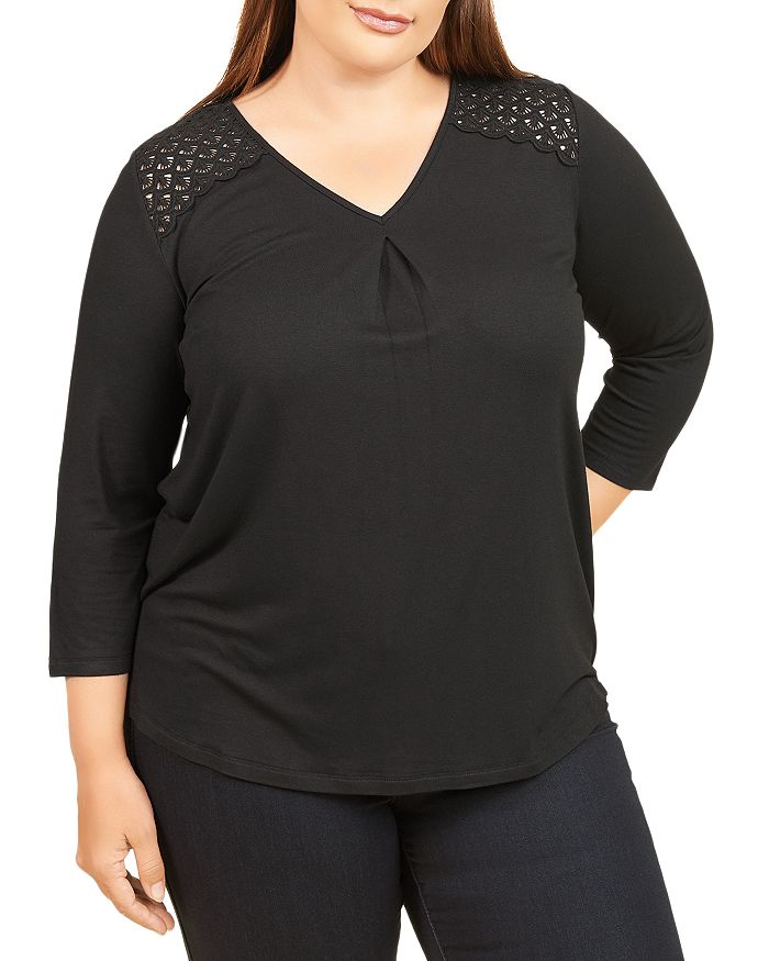 Daniel Rainn Plus Cutout Back Lace Yoke Top | Bloomingdale's
