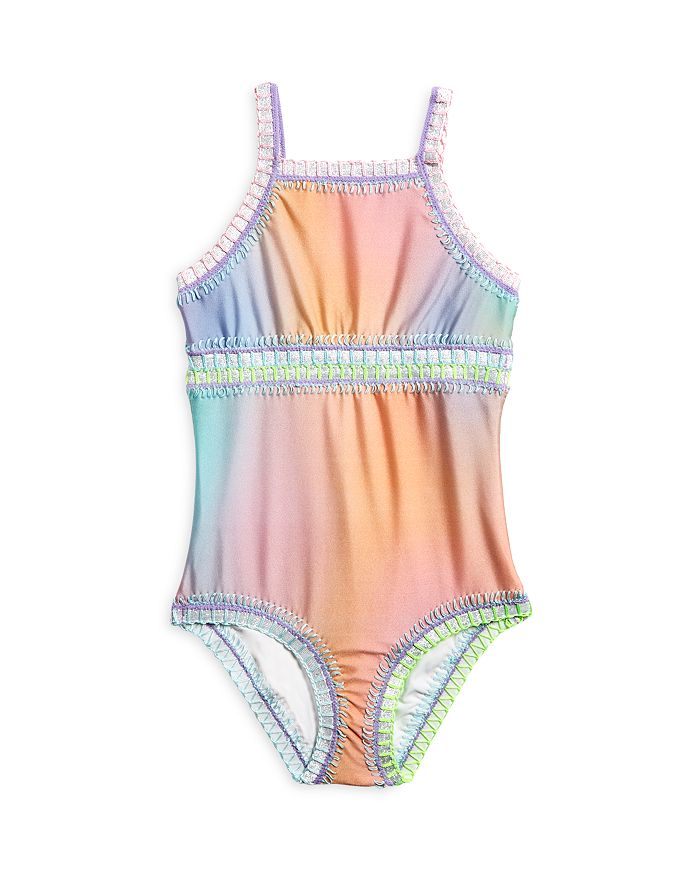 PQ Swim Girls' High Neck Embroidered Ombré Swimsuit - Little Kid, Big ...