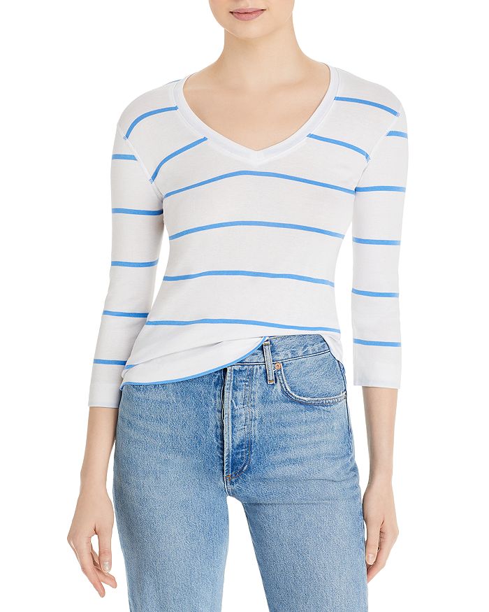 Three Dots Striped V-Neck Tee | Bloomingdale's