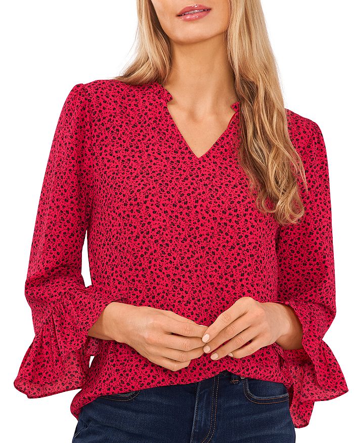 CeCe Floral Ruffled V Neck Blouse | Bloomingdale's