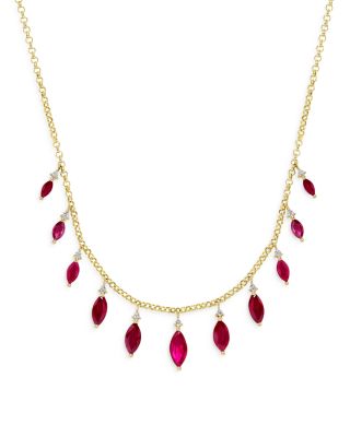 Bloomingdale's Fine Collection Ruby & Diamond Droplet Necklace in 14K Yellow Gold, 16 ...