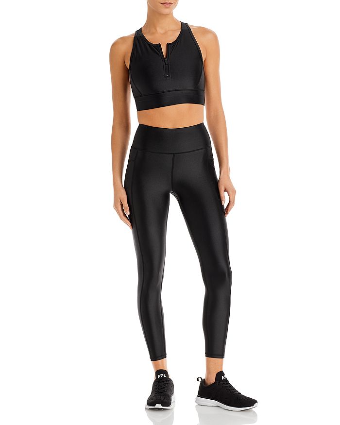 AQUA High Shine Racer Front Zipper Sports Bra & High Shine High Rise 7/ ...