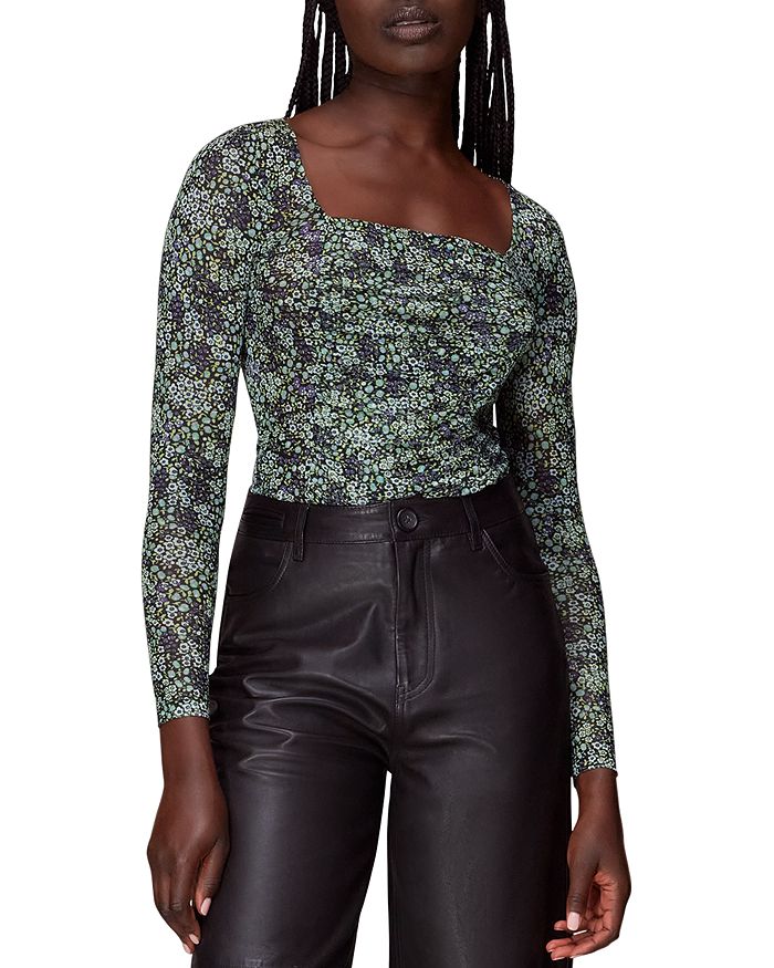 Whistles Printed Ruched Mesh Top | Bloomingdale's