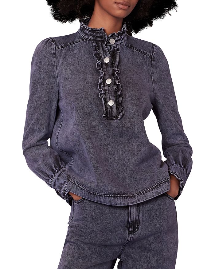 Whistles Ruffle Acid Wash Denim Blouse | Bloomingdale's