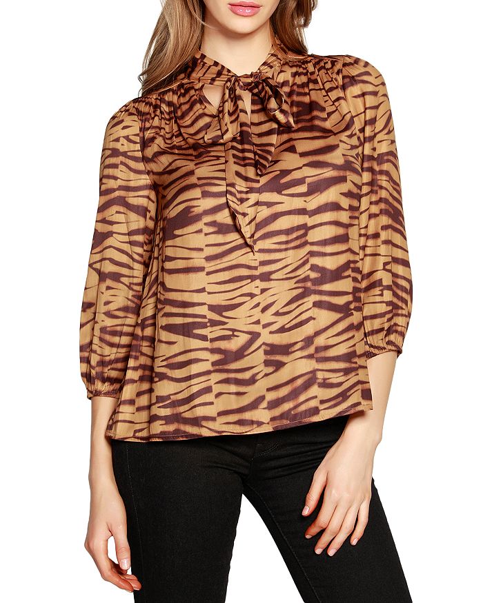 Belldini Animal Print Tie Neck Blouse | Bloomingdale's