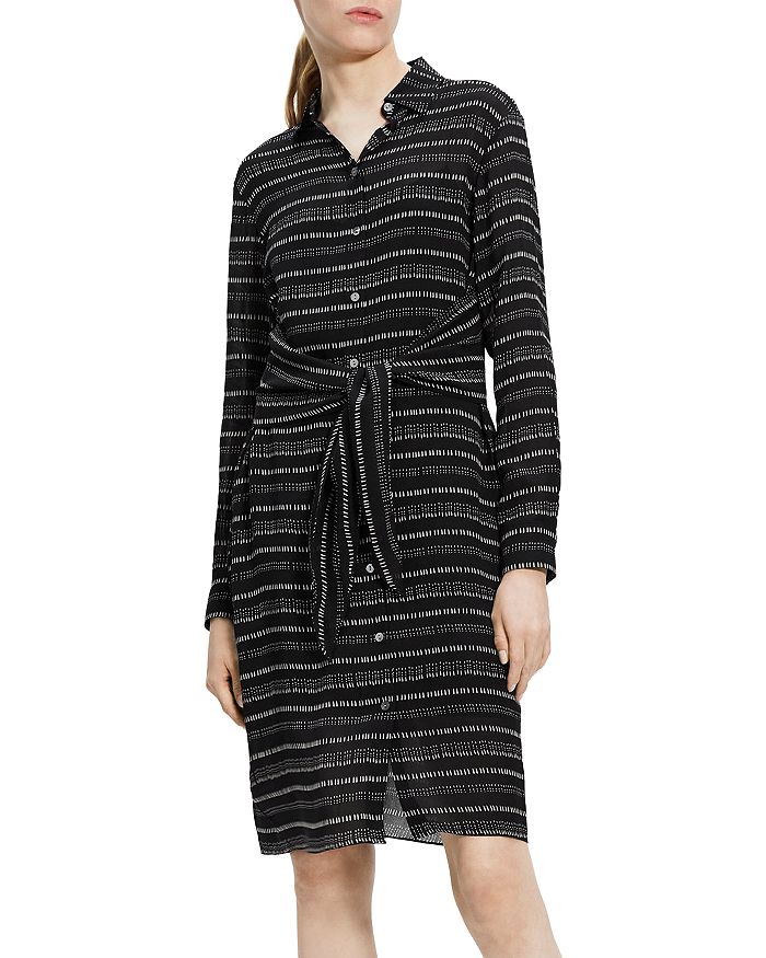 Theory Silk Printed Tie Waist Shirtdress | Bloomingdale's