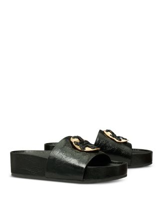Tory Burch Women's Woven Double T Platform Slide Sandals | Bloomingdale's