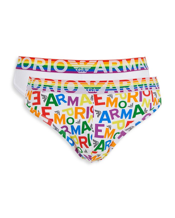Emporio Armani Armani Cotton Blend Rainbow Logo Briefs, Pack of 2 ...