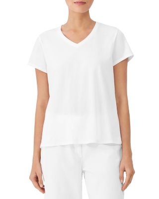 Eileen Fisher V Neck Short Sleeve Cotton Tee | Bloomingdale's