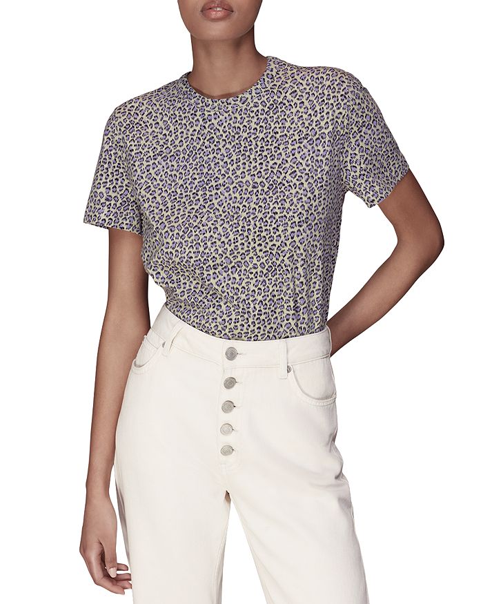 Whistles Cotton Dashed Leopard Print Tee | Bloomingdale's