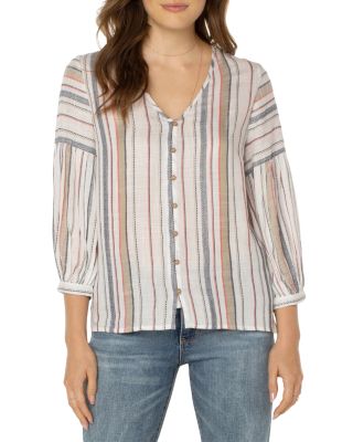 Liverpool Los Angeles Button Front Peasant Blouse | Bloomingdale's