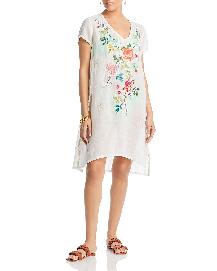 Johnny Was Adele Linen Short Sleeve V Neck Dress | Bloomingdale's