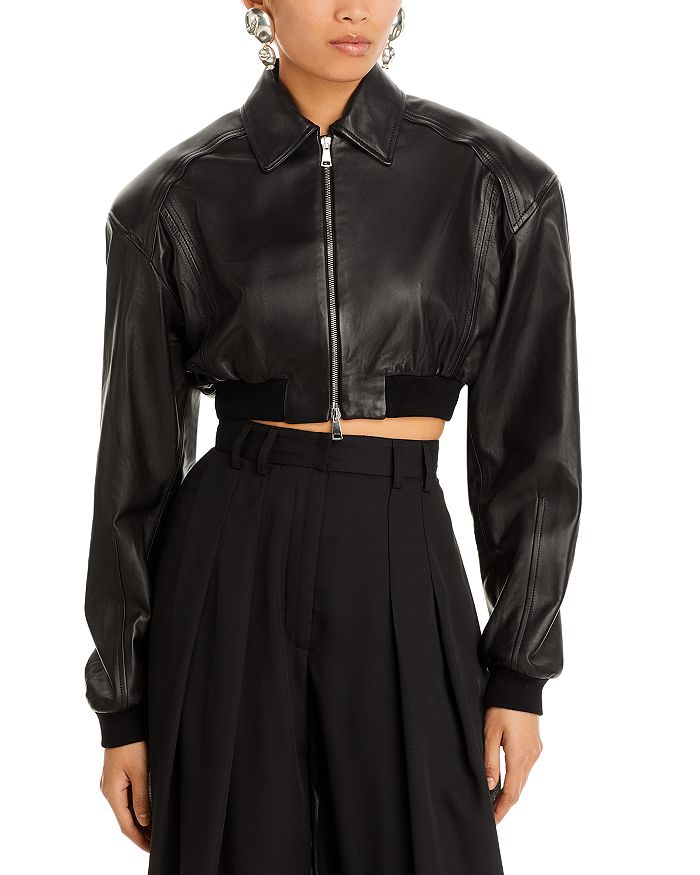 Mônot Cropped Leather Bomber Jacket | Bloomingdale's