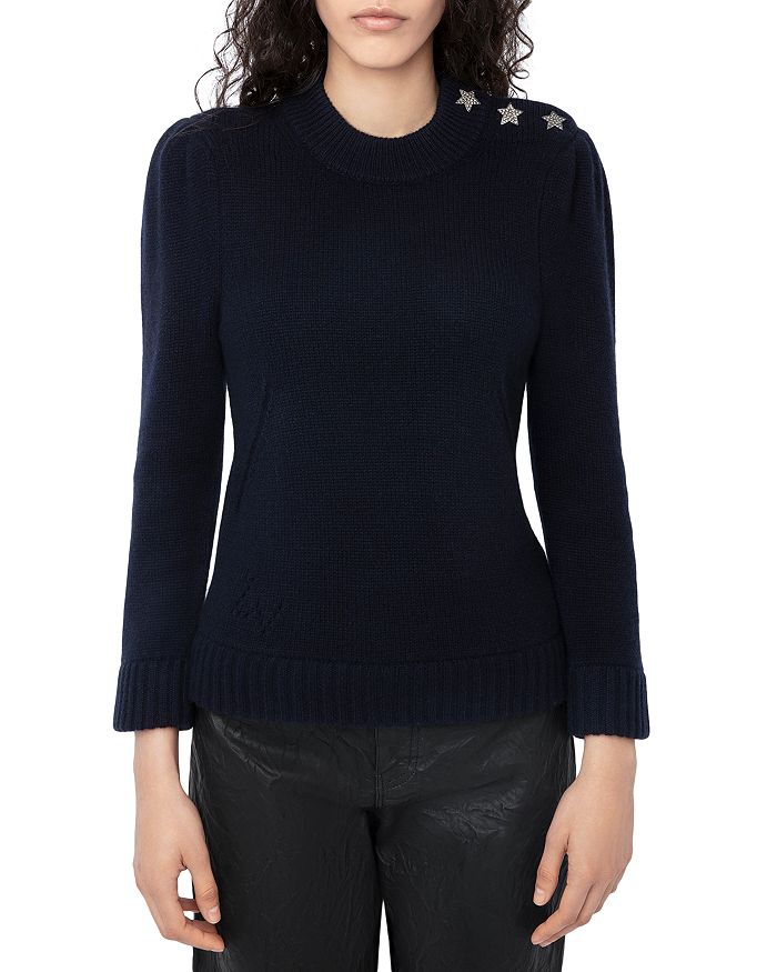 Zadig & Voltaire Betson Embellished Shoulder Cashmere Sweater ...