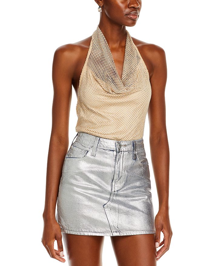 AQUA Crystal Mesh Cowl Halter Top - 100% Exclusive | Bloomingdale's