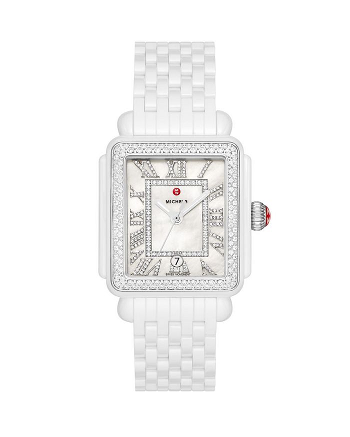 MICHELE Deco Madison White Ceramic Diamond Watch, 33mm x 35mm ...