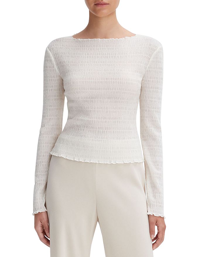 Vince Smocked Long Sleeve Crinkle Top | Bloomingdale's