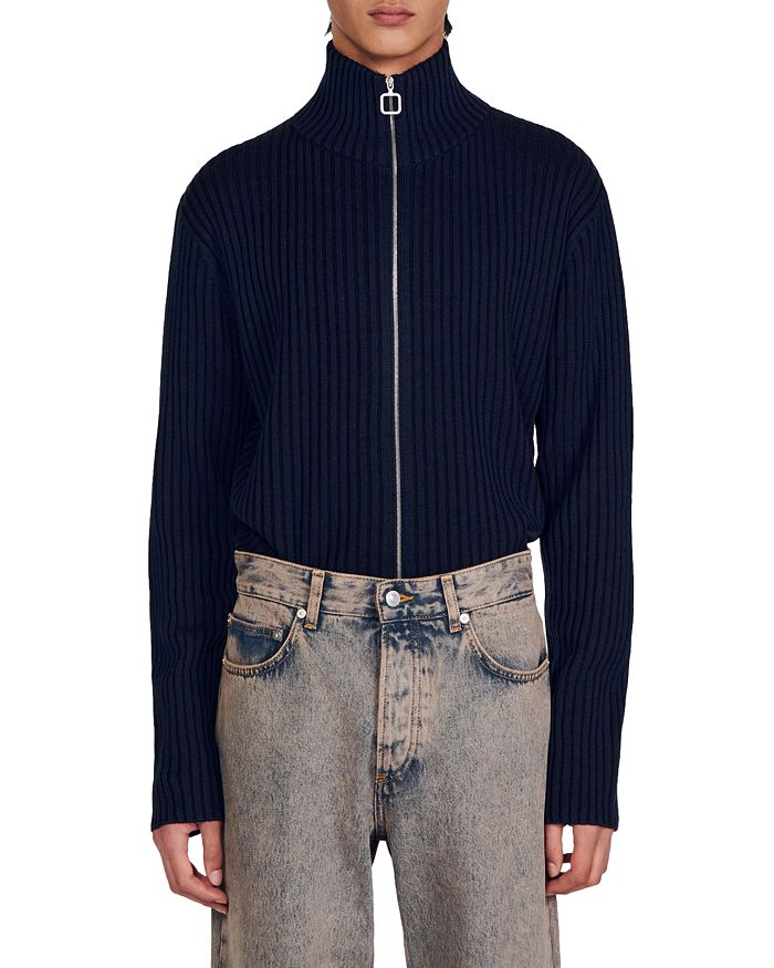 Sandro Ribbed Knit Full Zip Cardigan | Bloomingdale's