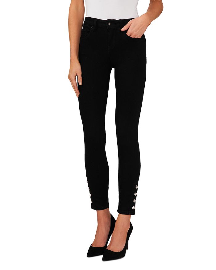 CeCe Faux Pearl Trim Skinny Jeans in Mod Black | Bloomingdale's