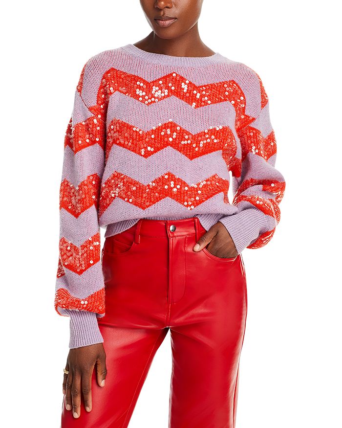 Essentiel Antwerp Sequin Chevron Stripe Crewneck Sweater | Bloomingdale's