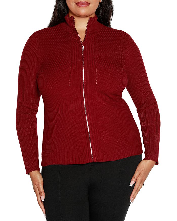Belldini Plus Size Ribbed Mock Neck Zip Up Sweater | Bloomingdale's