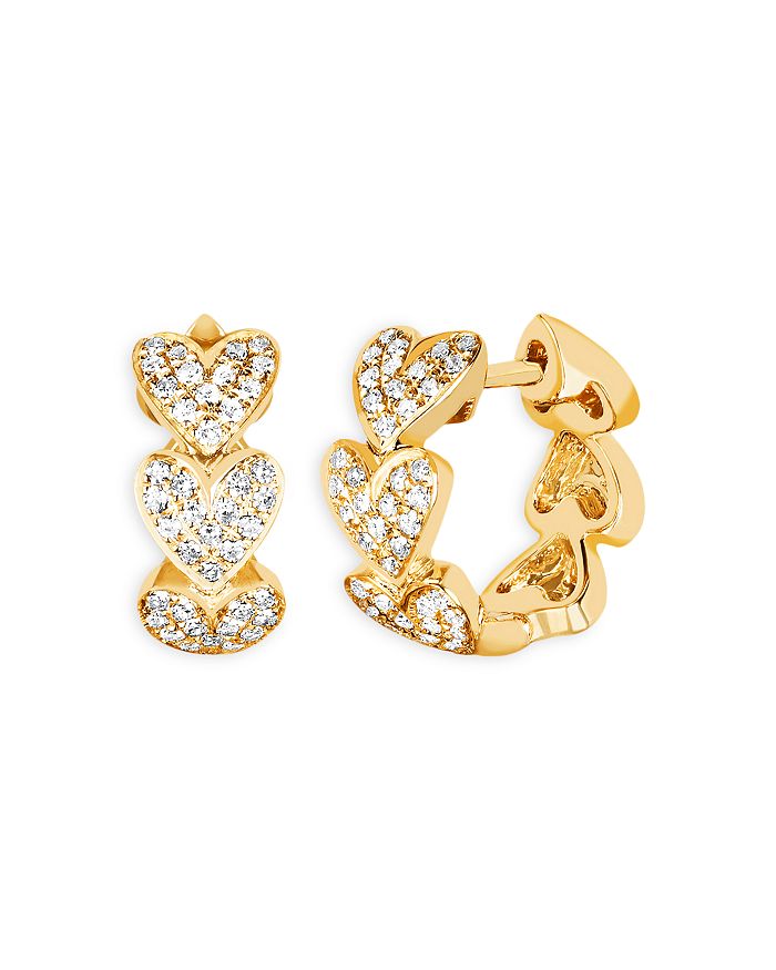 EF Collection 14K Yellow Gold Diamond Heart Cluster Huggie Hoop ...