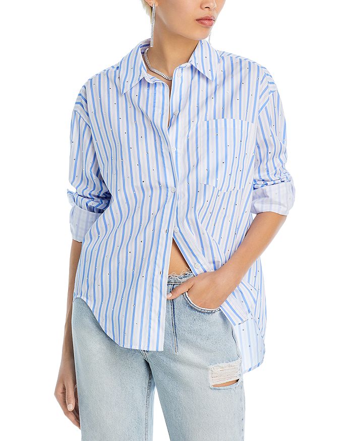 Essentiel Antwerp Striped Rhinestone Stud Shirt | Bloomingdale's