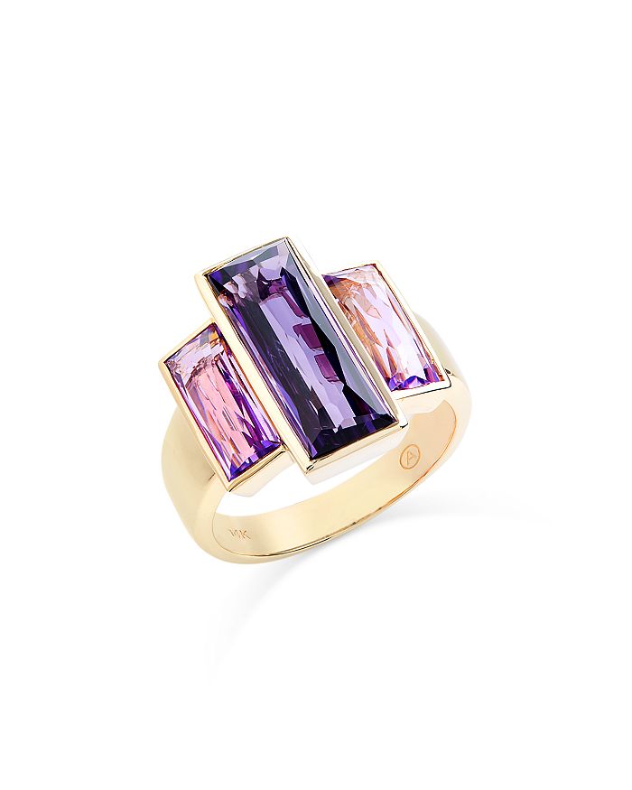 Bloomingdale's Fine Collection Amethyst & Pink Amethyst Three Stone Ring in 14K Yellow Gold ...