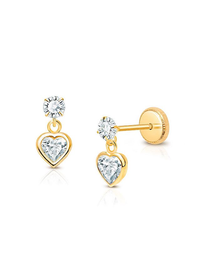 Tiny Blessings Girls' 14K Gold Fearless Heart Clear Drop Earrings ...