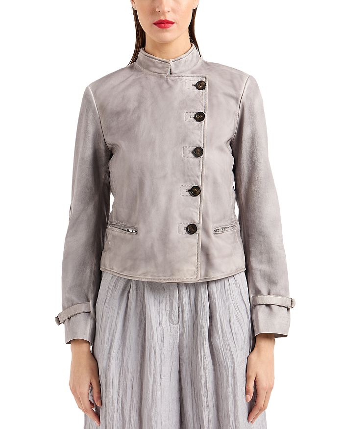 Emporio Armani Leather Asymmetrical Button Jacket | Bloomingdale's