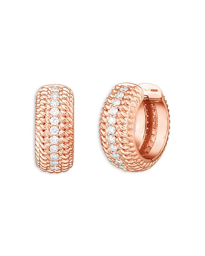 Roberto Coin 18K Rose Gold Opera Diamond Huggie Hoop Earrings ...