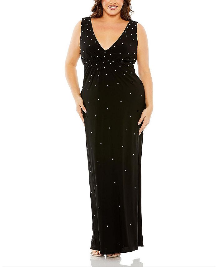 Mac Duggal Mac Duggal Rhinestone Embellished Open Back Jersey Plus Size ...