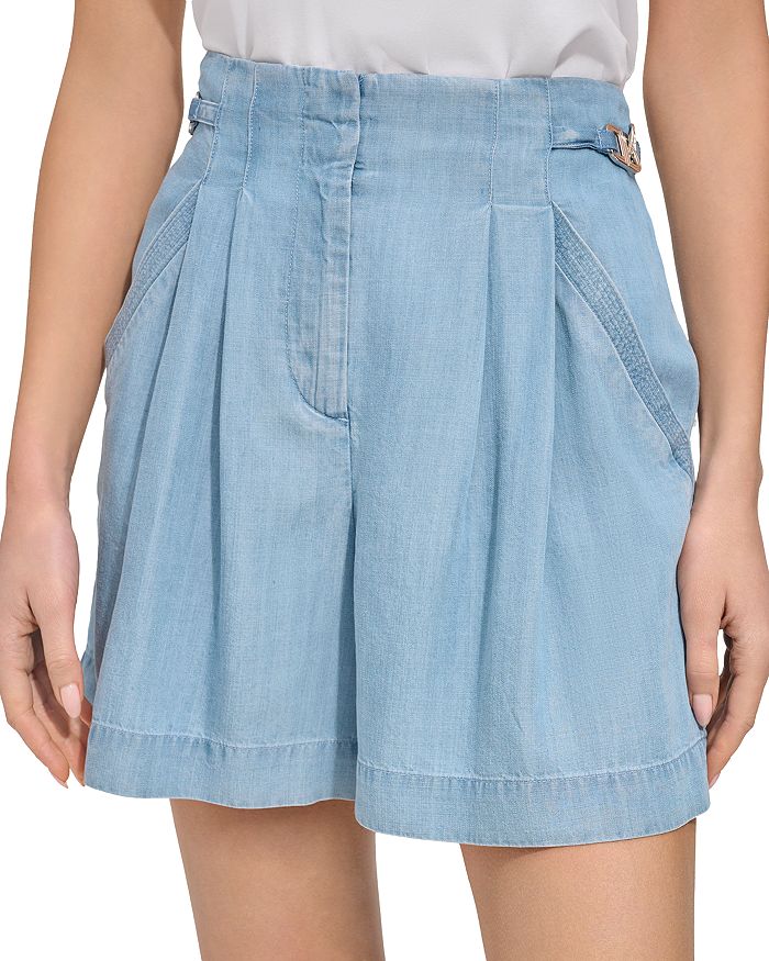 DKNY Linen High Rise Pleat Front Shorts | Bloomingdale's