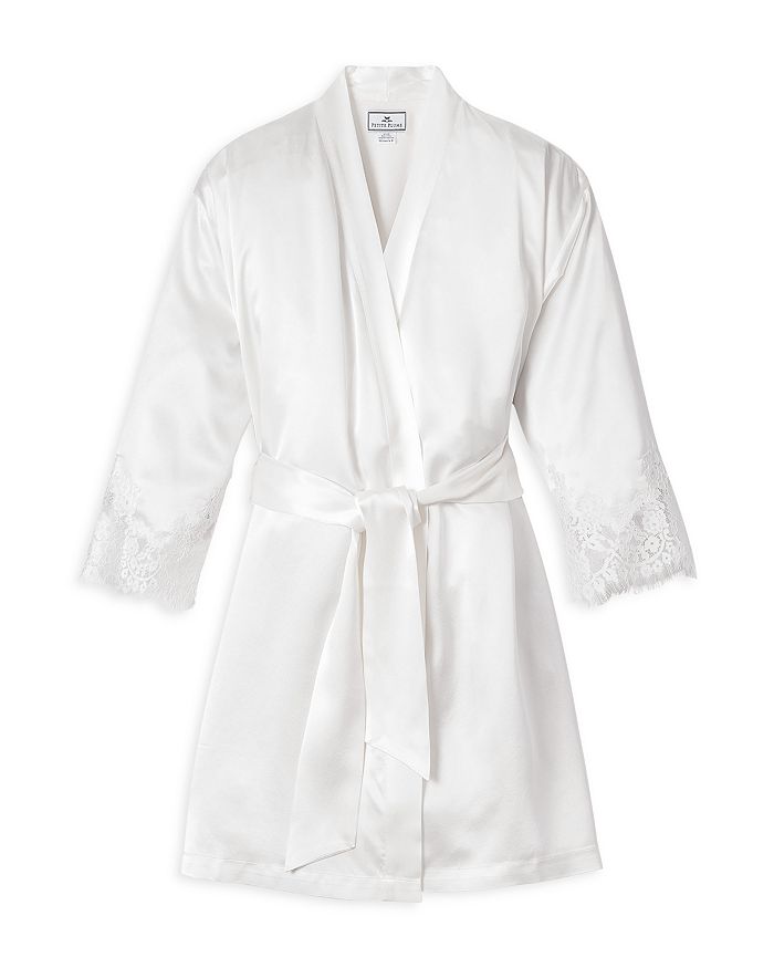 Petite Plume White Silk Lace Robe | Bloomingdale's