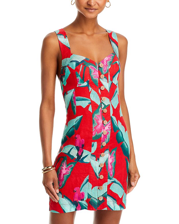 FARM Rio Summer Foliage Linen Mini Dress | Bloomingdale's